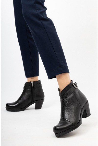 Tarçın Hakiki Deri Siyah Kadın Deri Bot TRC137-0878