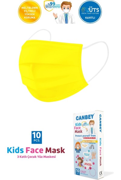 Canbey 50 Adet (5 Kutu) Çocuk Cerrahi Maske Sarı Renk 3 Katlı Meltblownlu Canbey 50 Adet (5 Kutu) Çocuk Cerrahi Maske Sarı Renk 3 Katlı Meltblownlu