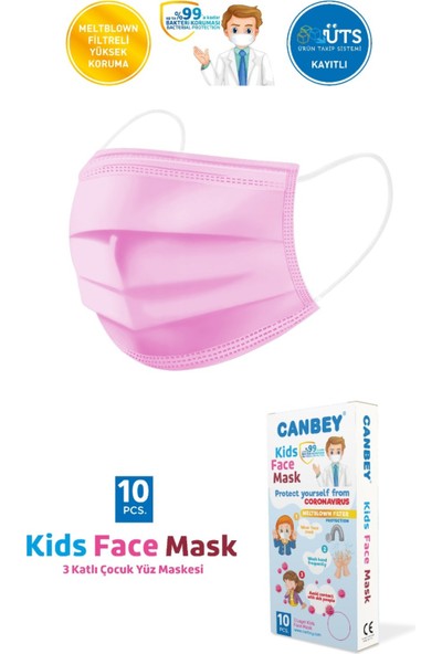 Canbey 50 Adet Çocuk Medikal Maske Pembe Renk Meltblownlu 3 Katlı Canbey 50 Adet Çocuk Medikal Maske Pembe Renk Meltblownlu 3 Katlı