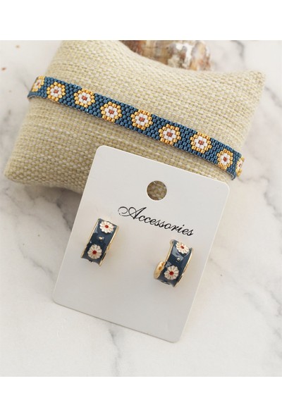DM Miyuki Çiçek Model Bileklik Küpe Takımı