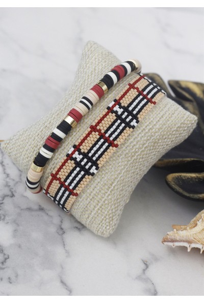 DM Miyuki Burberry Model Miyuki Fimo Bileklik Takımı