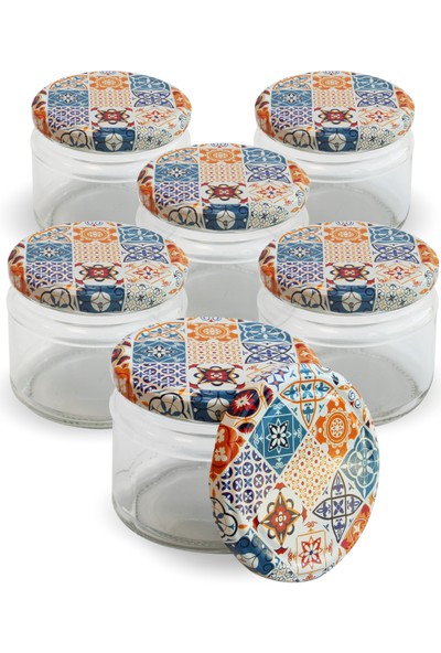 MCAP Cam Kavanoz ve Desenli Kavanoz Kapağı - 6 Adet (330 ml - 82 Mm) MCAP Cam Kavanoz ve Desenli Kavanoz Kapağı - 6 Adet (330 ml - 82 Mm)