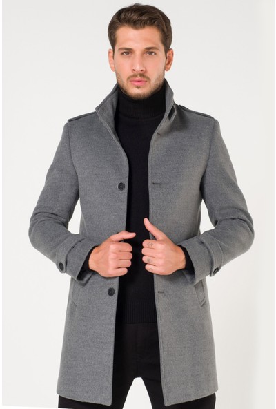 AtakGiyim Ezel Yaka Kışlık Düz Gri Kaşe Kaban AtakGiyim Ezel Yaka Kışlık Düz Gri Kaşe Kaban