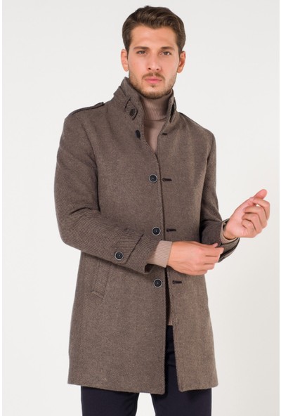 AtakGiyim Ezel Yaka Kırçıllı Kahve Kaşe Kaban AtakGiyim Ezel Yaka Kırçıllı Kahve Kaşe Kaban