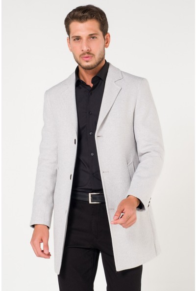 AtakGiyim V Yaka Kışlık Kırçıllı Beyaz Kaşe Kaban