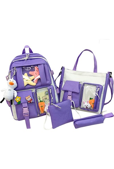 Deweiqi Pin ve Aksesuarlar 4'lü Kawaii Okul Sırt Sırt Çantası (Yurt Dışından)