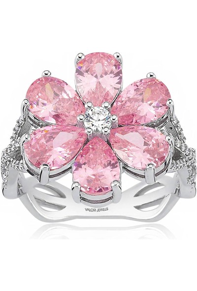 Valori Jewels 4 Karat Zirkon Pembe Damla Taşlı, Manolya Çiçek Gümüş Yüzük Valori Jewels 4 Karat Zirkon Pembe Damla Taşlı, Manolya Çiçek Gümüş Yüzük