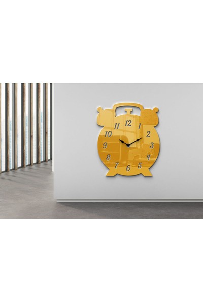 Deccraft Alarmlı Saat Duvar Saati Altın Yaldızlı Pleksi