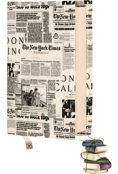 Kapax Gazete Desenli Yıkanabilir Kitap Kılıfı M 21×31 cm Beyaz