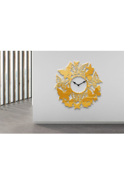 Deccraft Kelebekler Vadisi Duvar Saati Altın Yaldızlı Pleksi