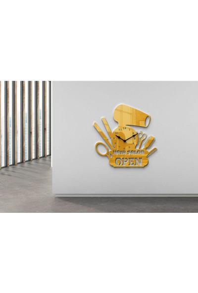 Deccraft Kuaför Duvar Saati Altın Yaldızlı Pleksi