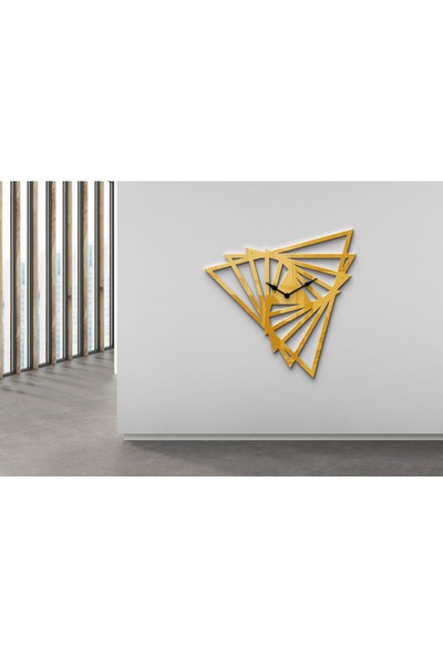 Deccraft Birleşik Üçgenler Duvar Saati Altın Yaldızlı Pleksi