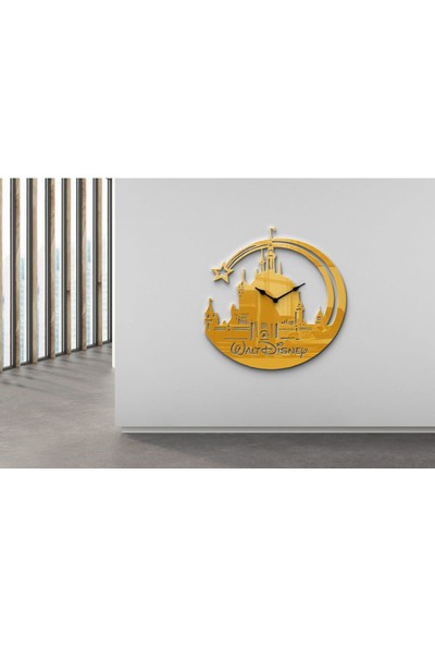 Deccraft Disneyland Duvar Saati Altın Yaldızlı Pleksi