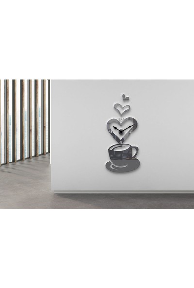 Deccraft Kalpli Kahve Duvar Saati Gümüş Yaldızlı Pleksi