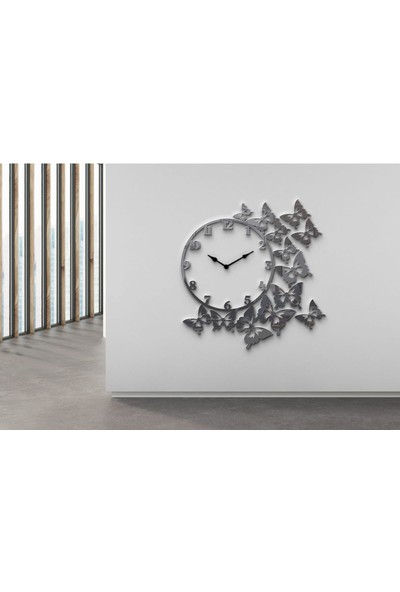 Deccraft Çember Dışındaki Çiçekler Duvar Saati Gümüş Yaldızlı Pleksi