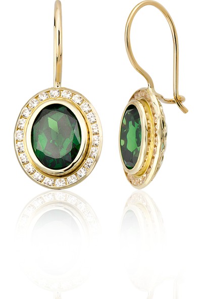 BigGold Altın Kanallı Zümrüt (Yeşil) Renk Küpe