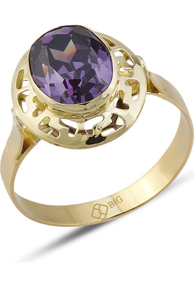 BigGold Altın Grek Ametist Renk Yüzük 8X10 mm 10