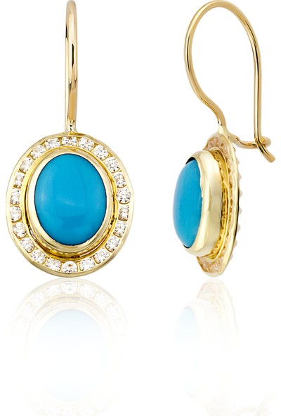 BigGold Altın Kanallı Firuze Taş Küpe