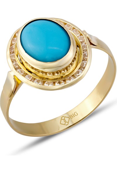 BigGold Altın Kanallı Firuze Taş Yüzük 19