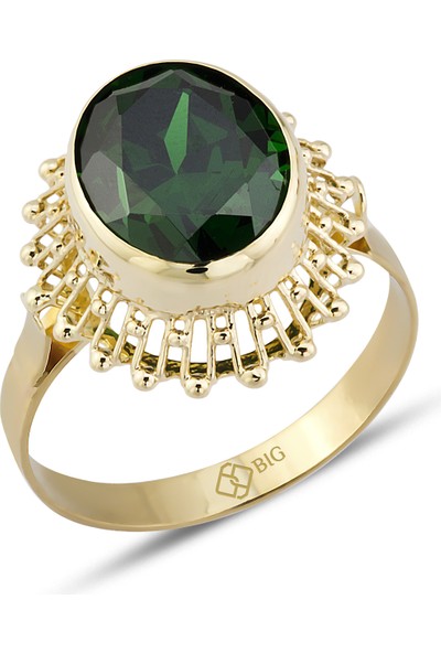 BigGold Altın Güverseli Zümrüt Yeşili Renk Yüzük 17