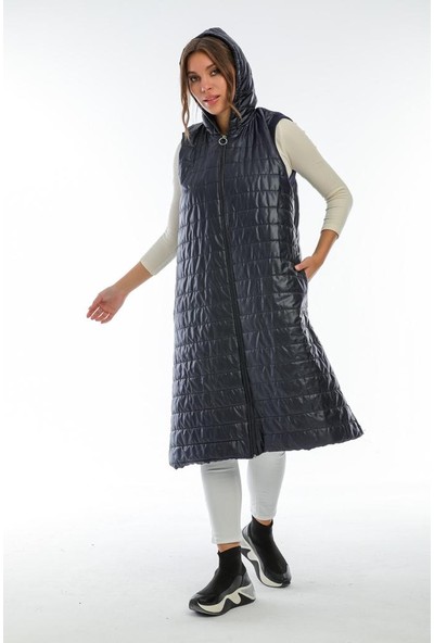 Blue Dress Uzun Kapitone Yelek Ürünün Boyu 107 cm