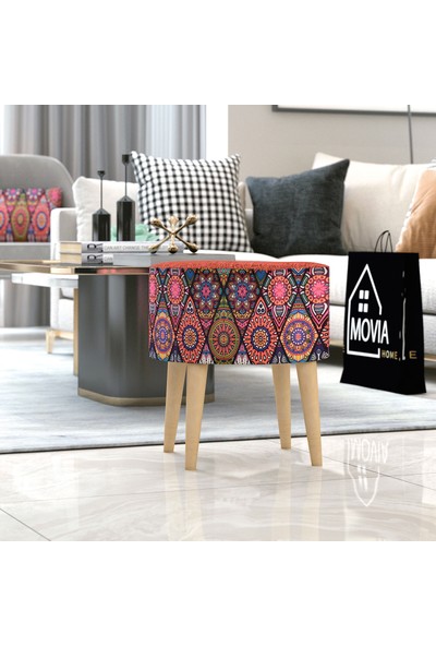 Movia Home Gürgen Retro Ahşap Ayaklı Dekoratif Etnik Üst Çiçek Desenli Silindir Puf Bench Koltuk Sandalye Movia Home Gürgen Retro Ahşap Ayaklı Dekoratif Etnik Üst Çiçek Desenli Silindir Puf Bench Koltuk Sandalye