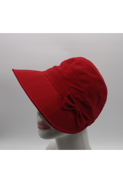 Şapkadan Kadın Geniş Siperli Kurdeleli Kastro Şapka Kırmızı Cırtlı