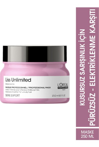 Loreal Professionnel Serie Expert Liss Unlimited Elektriklenme Karşıtı ve Yoğun Yumuşaklık Veren Maske 250 ml Loreal Professionnel Serie Expert Liss Unlimited Elektriklenme Karşıtı ve Yoğun Yumuşaklık Veren Maske 250 ml