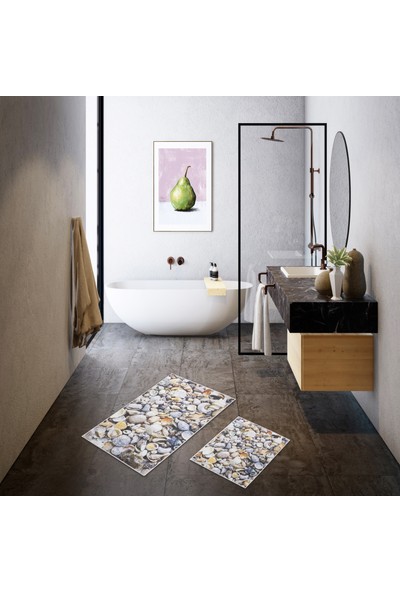 PetraHome&Living Yıkanabilir Kaydırmaz Taban Dijital Baskılı 2'li Banyo Paspası 60X100