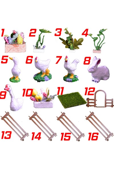 Kalite Sepetinde Minyatür Çiftlik Paketi 16 Parça Teraryum Malzemeleri Hayvan Figürleri