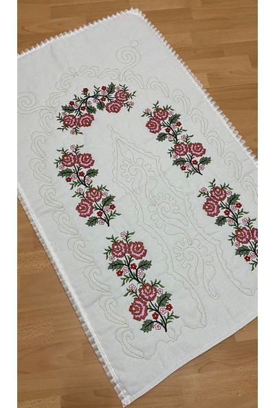 Ayhanhome Çeyizlik Kaneviçe Etamin Işleme Nakışlı %100 Pamuk Keten Seccadekrem*kırmızı