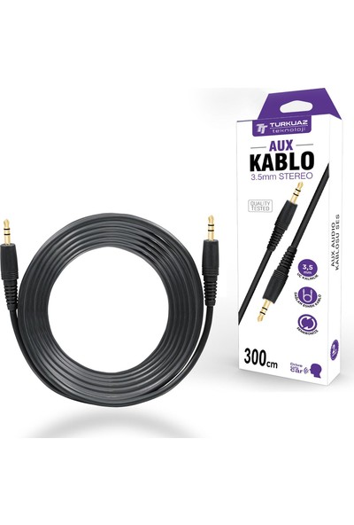 Turkuaz AUX Ses Kablosu 3.5 mm AUX Kablo Gold Uç 3 mt Turkuaz AUX Ses Kablosu 3.5 mm AUX Kablo Gold Uç 3 mt