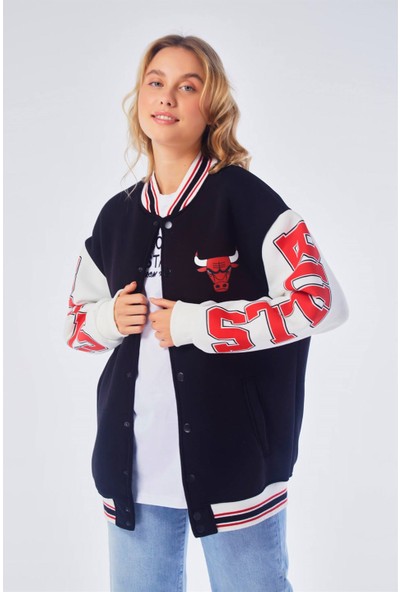 The Champ Unisex Siyah Chicago 23 Oversize Kolej Ceket The Champ Unisex Siyah Chicago 23 Oversize Kolej Ceket
