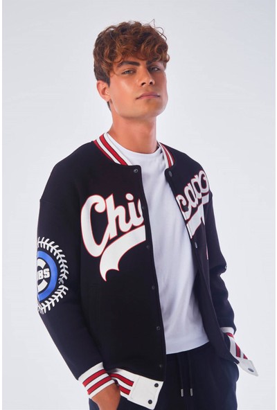 The Champ Unisex Siyah Chicago 45 Oversize Kolej Ceket The Champ Unisex Siyah Chicago 45 Oversize Kolej Ceket