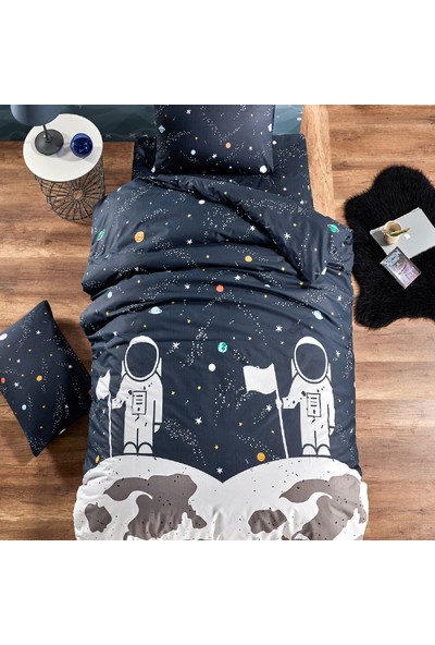 Laliva Doğal Sağlıklı Pamuk Astronot Uzaylı Tek Kişilik Çocuk Nevresim Takımı