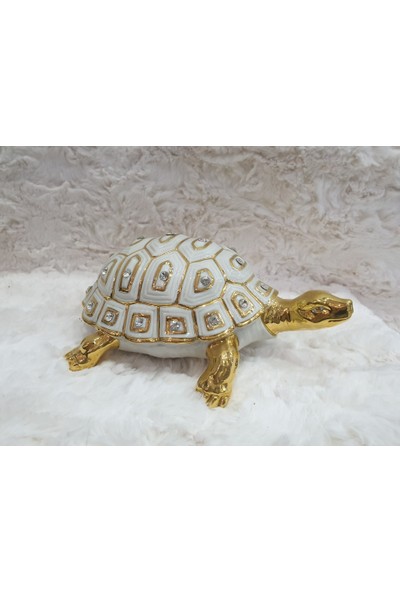 Es Dekor Italyan Swarovski Taşlı Porselen Kaplumbağa Biblosu Koleksiyon Ürünü, Beyaz / Gold Renk Es Dekor Italyan Swarovski Taşlı Porselen Kaplumbağa Biblosu Koleksiyon Ürünü, Beyaz / Gold Renk
