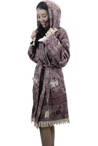 Viaden Boho Pike Peştemal Bornoz - Bordo Viaden Boho Pike Peştemal Bornoz - Bordo