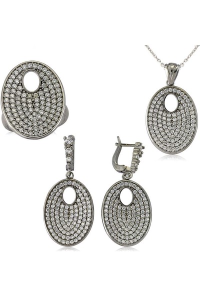 Harem Altın Gümüş Beyaz Taşlı Oval Bayan Set