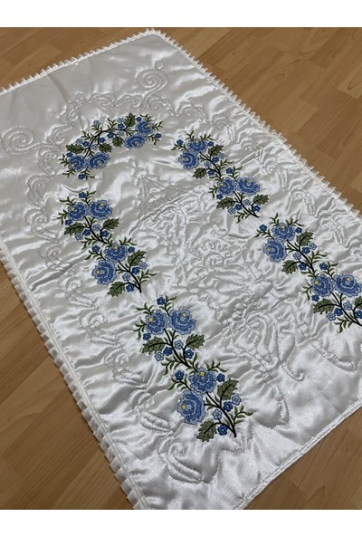 Ayhan Ayhanhomekrem*mavi Çeyizlik Kaneviçe Işleme Nakışlı Saten Seccade Ayhan Ayhanhomekrem*mavi Çeyizlik Kaneviçe Işleme Nakışlı Saten Seccade