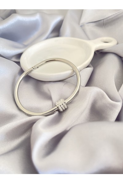 BiTakı By Burcu Zirkon Taşlı Çelik Kelepçe