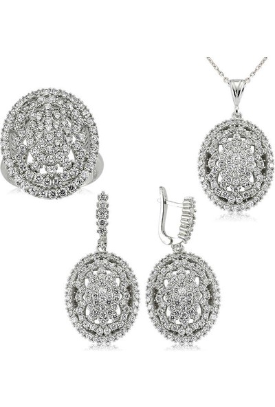 Harem Altın Gümüş Beyaz Taşlı Bayan Set
