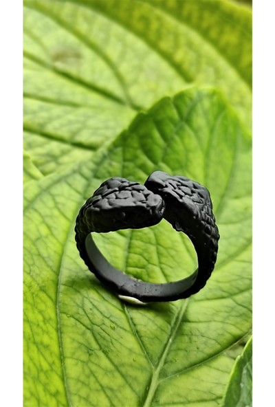 Therapy Aksesuar Unisex Mat Siyah Kobra Yılanı Desenli Ayarlanabilir Yüzük