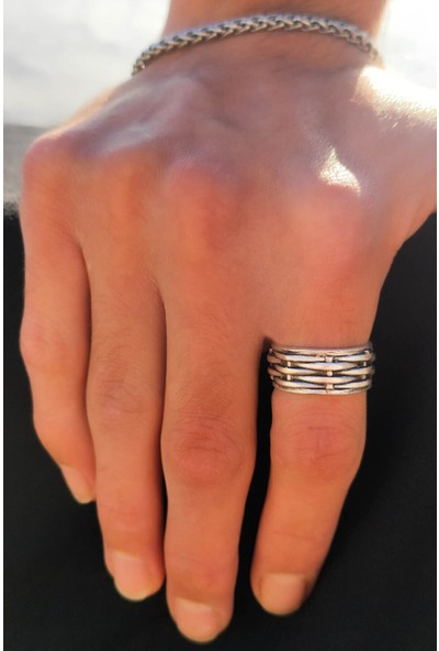 Therapy Aksesuar Desenli Ayarlanabilir Gümüş Kaplama Erkek Yüzük