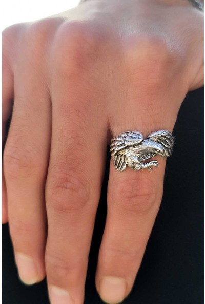 Therapy Aksesuar Gümüş Kartal Figürlü Erkek Ayarlanabilir Yüzük