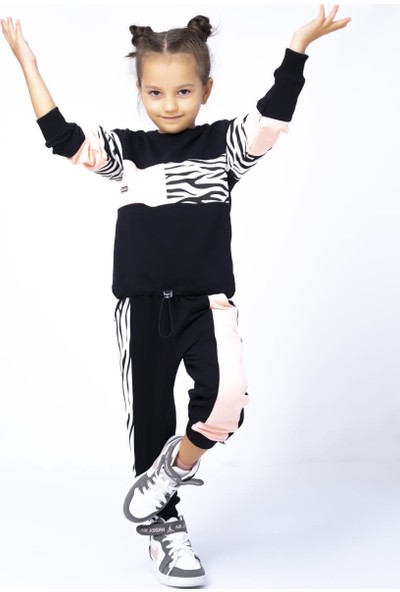 Junior Baby Kız Çocuk Lüx Seri Pembe Zebra Desenli Fashion Eşofman Takımı