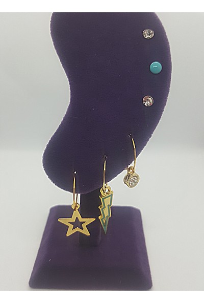 Kardeşler Ticaret Yıldızlı Şimşek ve Damla Model Çoklu Zirkon Taşlı Küpe Seti -11 Kardeşler Ticaret Yıldızlı Şimşek ve Damla Model Çoklu Zirkon Taşlı Küpe Seti -11