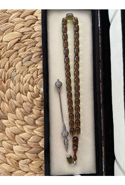 Kehribar Store Ateş Kehribar Süleymaniye Model Gümüş Kaplama Alpaka Püsküllü Tesbih