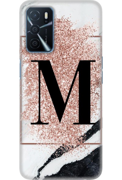 Gramaphone Oppo A16 Kılıf Hd Baskılı Kılıf - Pembe Mermer Desenli M Harfi