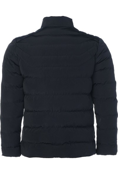 Morwagon Erkek Lacivert Rüzgar ve Su Geçirmez Dik Yaka Kalın Şişme Kaban & Mont