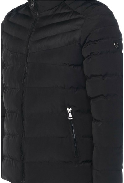 Morwagon Erkek Siyah Rüzgar ve Su Geçirmez Dik Yaka Kalın Şişme Kaban & Mont